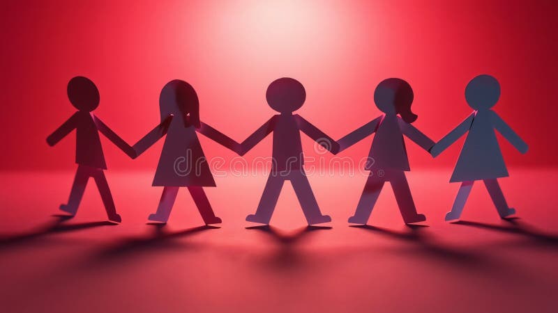 Symbolic Paper Chain Unity Teamwork And Connection On Red Background Stock Illustration