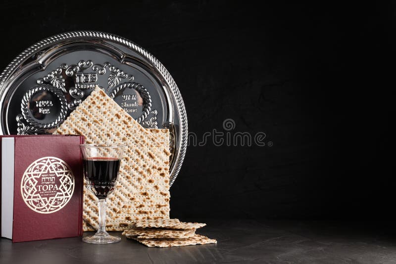Symbolic Pesach Passover Seder Items on Table, Space for Text Stock ...