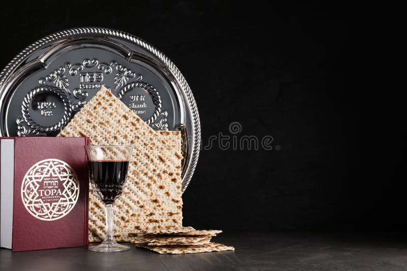 Symbolic Pesach Passover Seder Items on Table, Space for Text Stock ...