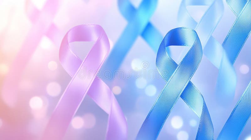 Symbolic Pink and Blue Ribbons with Soft Bokeh Light Representing ...