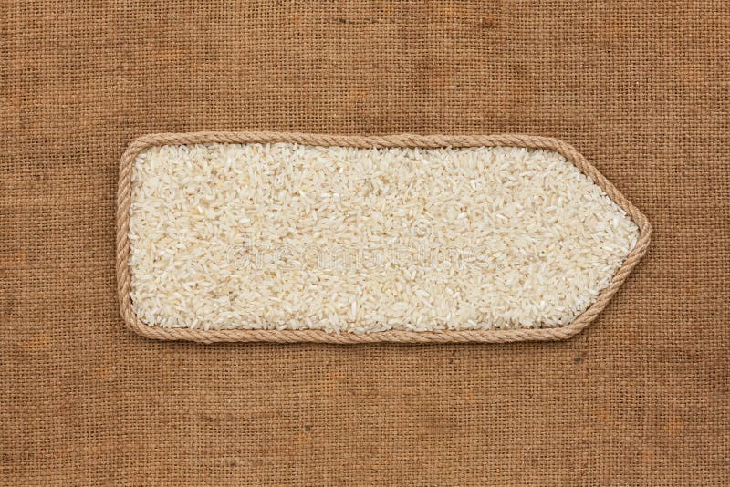 Symbolic Pointer Made of Rope with Rice Grains Lying on a Burlap Stock ...