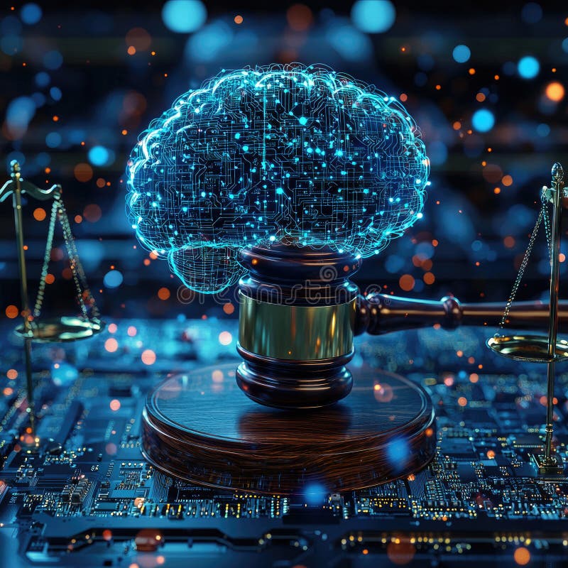 AI Legal System Digital Brain on Gavel with Scales of Justice and ...
