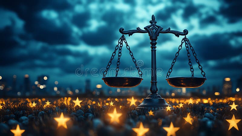 A Symbolic Representation of Justice with Balanced Scales Illuminated ...