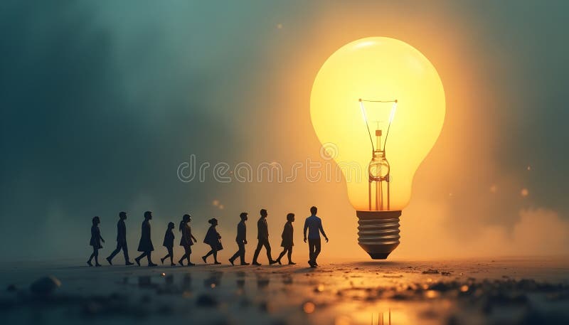 Journey Towards Enlightenment - Group of People Walking To Giant Light ...