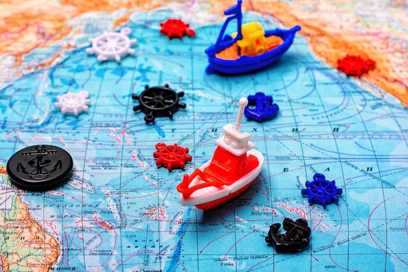Symbolic ship on the map stock image. Image of boat, retro - 87286587