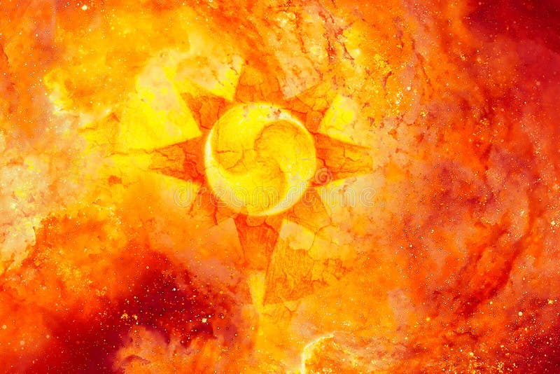 Symbolic Solar Motive on Abstract Fire Cosmic Backgrond. Stock ...
