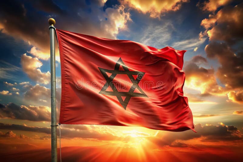 Symbolic Star of David on a Dynamic Red Flag a 3D Rendered Illustration ...