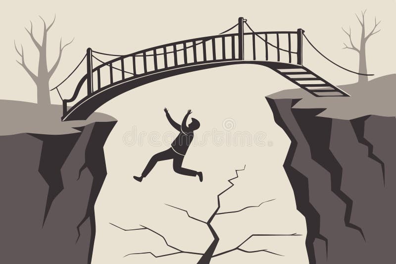 A Symbolic Surreal Illustration of a Crumbling Bridge Over a Deep Chasm ...
