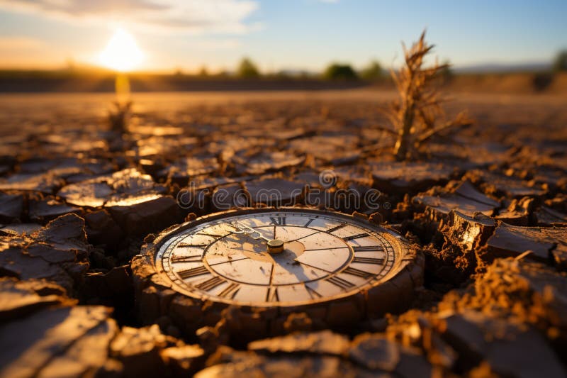 Symbolic Time Clock Amidst Parched Soil, a Concept of Urgency Stock ...