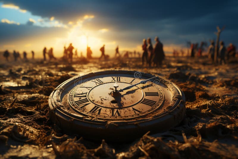 Symbolic Time Clock Amidst Parched Soil, a Concept of Urgency Stock ...