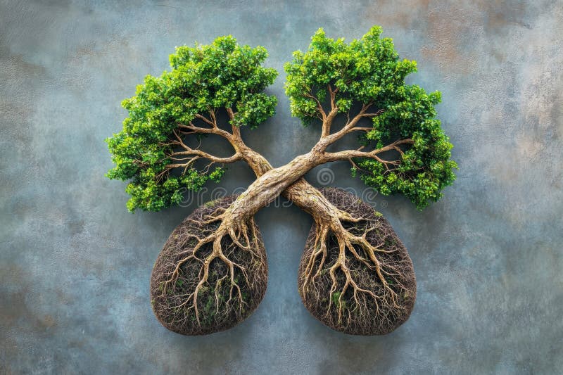 Symbolic Tree Design Shaped Like Human Lungs with Branches and Roots ...