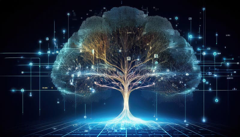 Symbolic Tree with Glowing Data Points Branching into Charts, Graphs ...