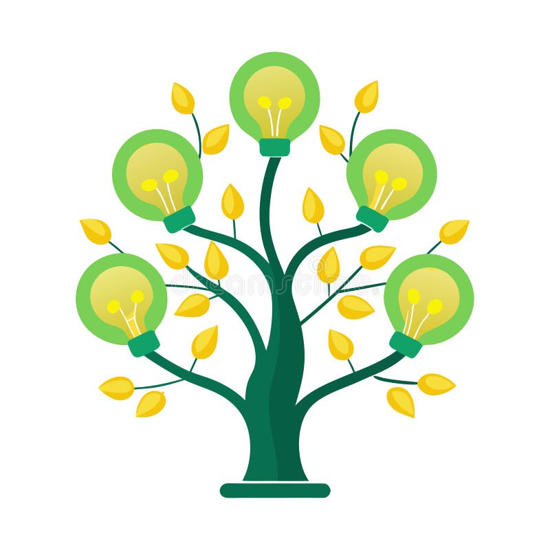 Creative Idea Tree with Light Bulb Fruits Representing Growth and ...