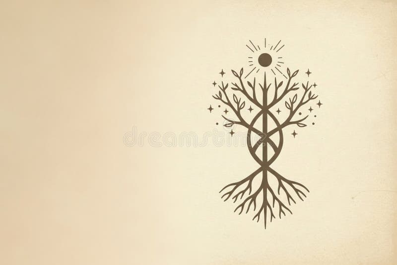 A Symbolic Tree of Life with Roots and the Sun. Space for Text. Stock ...