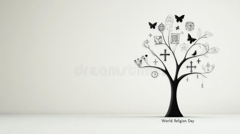 Symbolic Tree of Religious Unity Featuring Various Faith Icons Stock ...