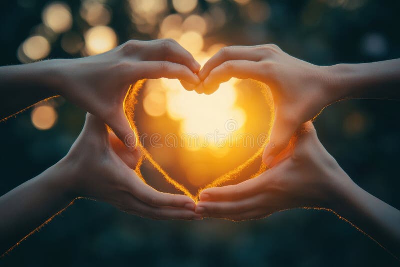 Symbolic Unity through Hands Creating a Heart Shape in Warm Light at ...