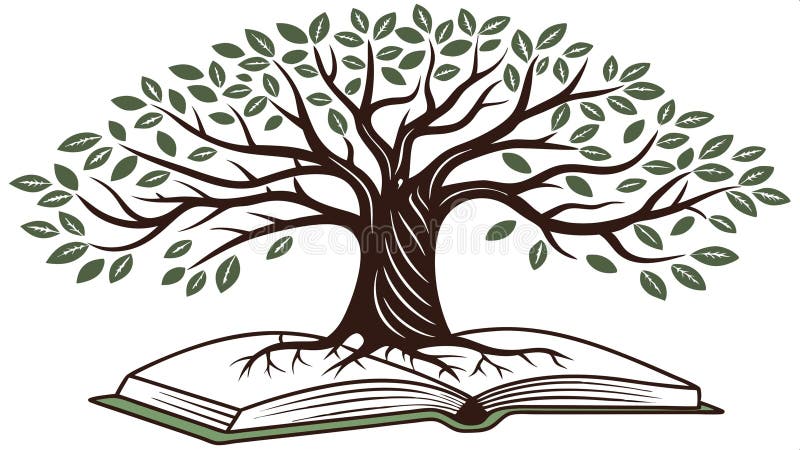 Tree Growing from Book, Knowledge and Nature Vector Design Generative ...