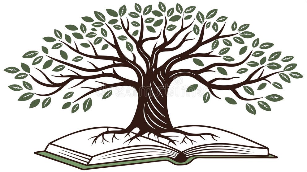 Tree Growing from Book, Knowledge and Nature Vector Design Generative ...
