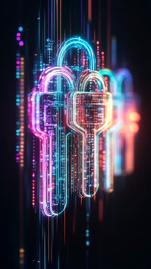 Symbolic Vertical Keys and Locks Display Futuristic Technology with ...
