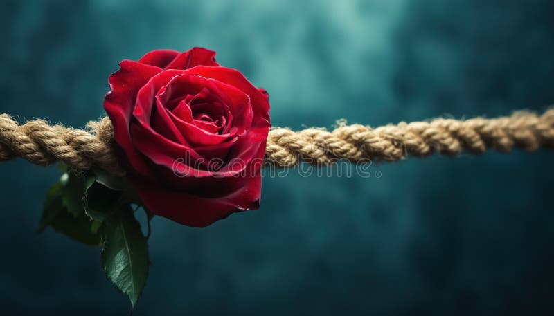 The Symbolism of a Red Rose Bound by a Coarse Rope Stock Image - Image ...