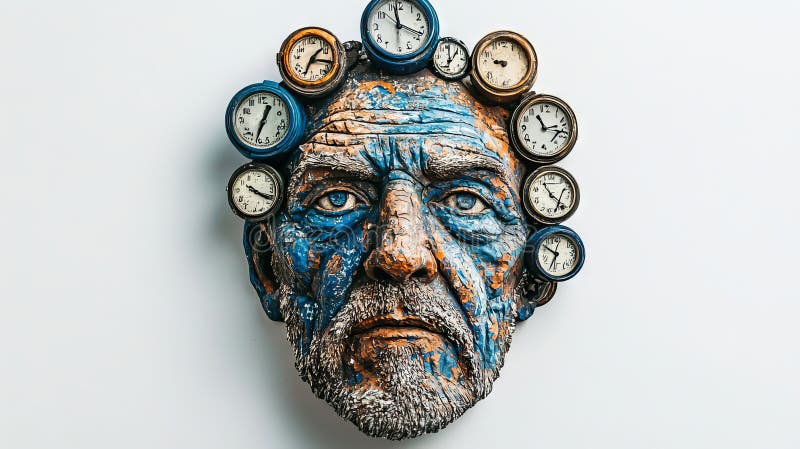 Symbolizing the Concept of Time, the Face of a Human Covered in Clock ...