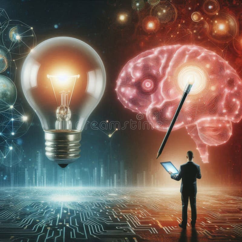 Symbolizing Future Tech, Intersects with a Brain Backdrop, Symbolizing ...