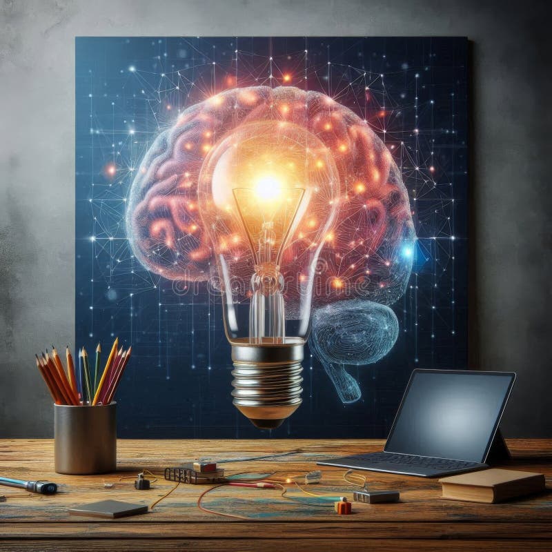 Symbolizing Future Tech, Intersects with a Brain Backdrop, Symbolizing ...