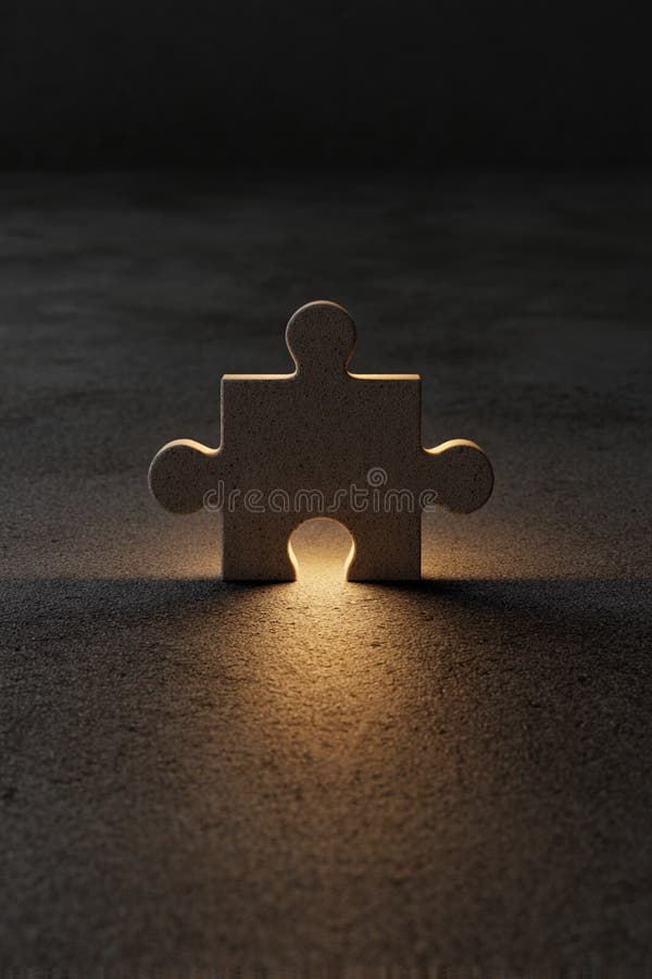 Single Jigsaw Puzzle Piece with Glowing Light on Dark Textured ...