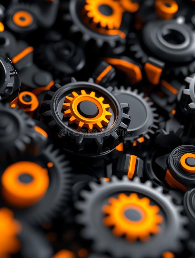 Intricate Orange and Black Gear Arrangement Symbolizing Precision ...