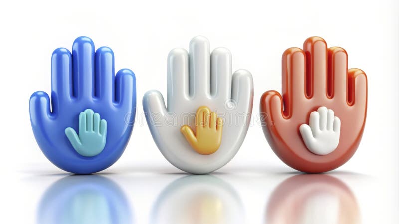 Symbolizing Support, Teamwork, and Collaboration, Three Vibrant Hands ...