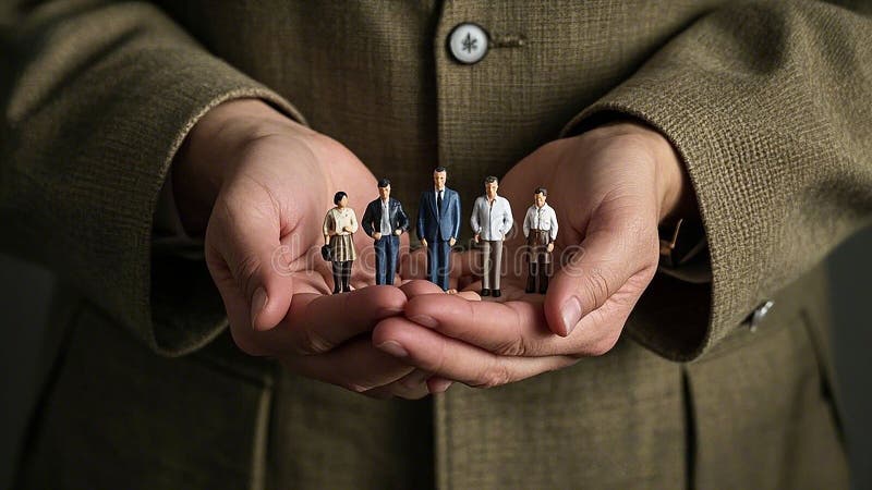 Hands Holding Miniature Figures Representing Teamwork and Business ...