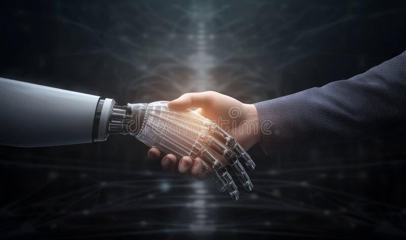 Human Handshake with Robotic Arm Symbolizing Technology Partnership ...