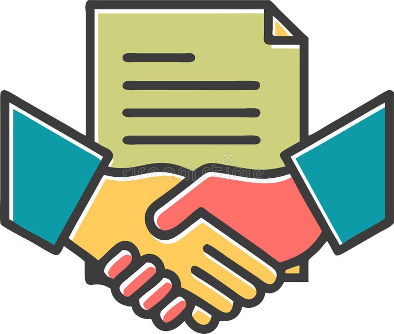 Two Hands Shaking with a Contract Document Icon Stock Illustration ...