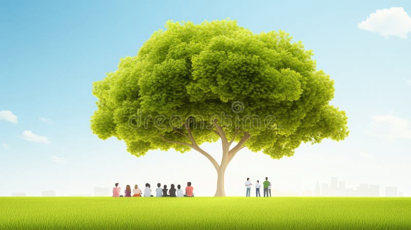 Group Underneath a Lush Green Tree Symbolizing Unity Growth Nature ...