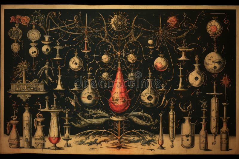 Symbols of Alchemy and Magic on Ancient Scrolls Stock Illustration ...