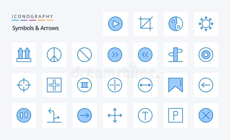 25 Symbols Arrows Blue Icon Pack Stock Vector - Illustration of back ...