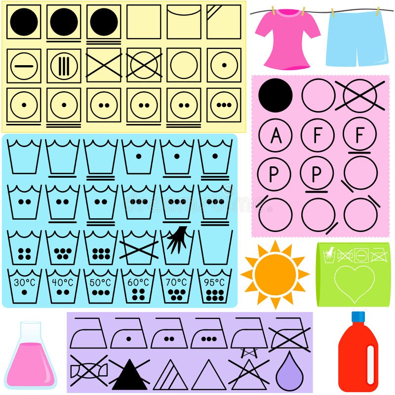 Symbols for Clothes Washing Stock Illustration - Illustration of ...
