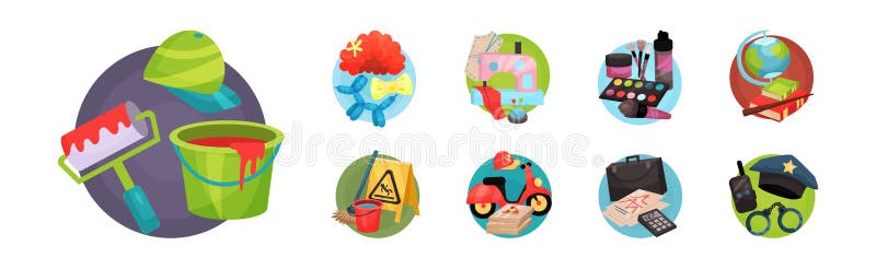 Symbols of Different Occupations Arranged in Circle Vector Set Stock ...