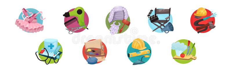 Symbols of Different Occupations Arranged in Circle Vector Set Stock ...