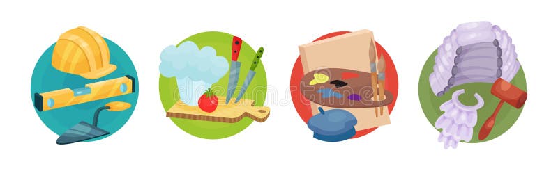 Symbols of Different Occupations Arranged in Circle Vector Set Stock ...