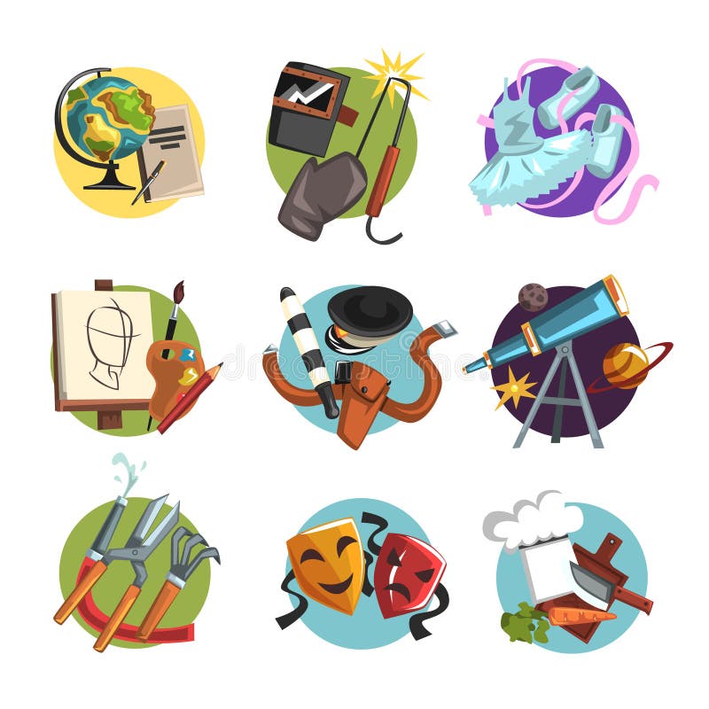 Symbols of Different Professions Icons Set, Professional Tools Vector ...