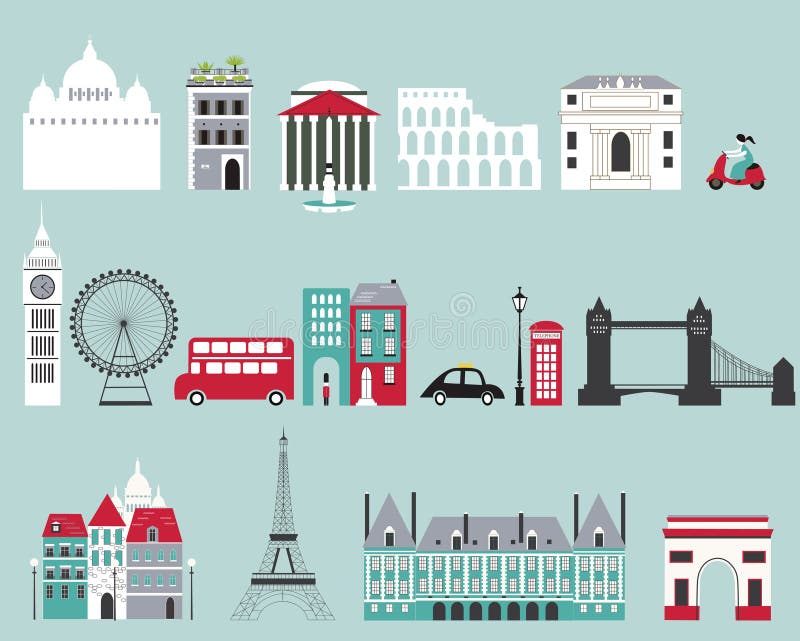 Symbols of famous cities stock vector. Illustration of architecture ...