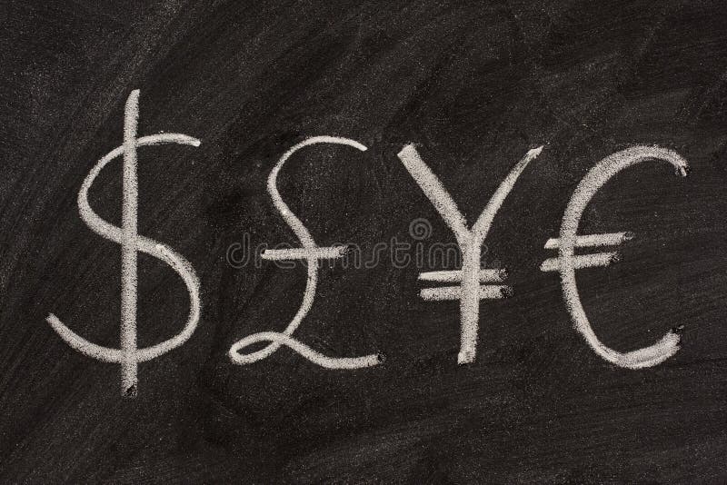 Symbols of Four Currencies on Blackboard Stock Image - Image of money ...