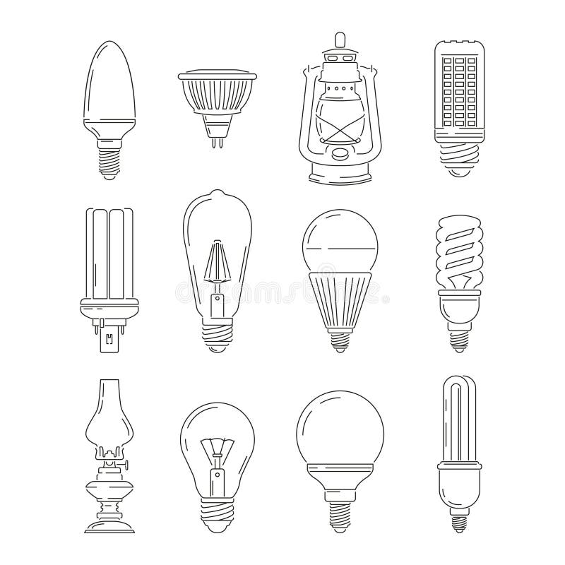 Symbols of Light. Different Bulbs Stock Vector - Illustration of light ...
