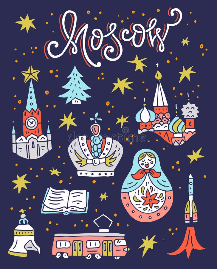 Symbols of Moscow stock vector. Illustration of matryoshka - 90889286