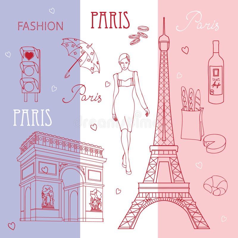 Symbols of Paris stock vector. Illustration of french - 18080056