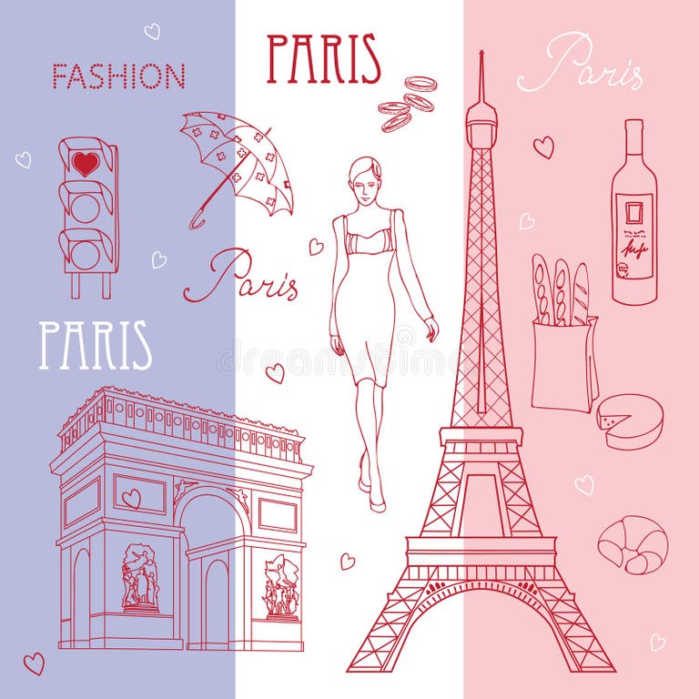 Symbols of Paris stock vector. Illustration of french - 18080056