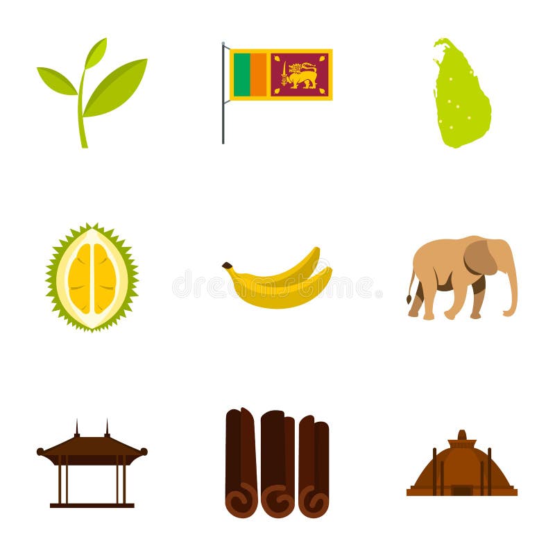Symbols of Sri Lanka Icons Set, Flat Style Stock Vector - Illustration ...