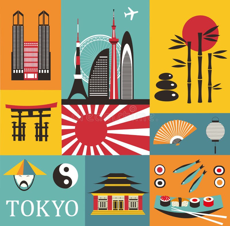 Symbols of Tokyo. stock vector. Illustration of buildings - 68261459