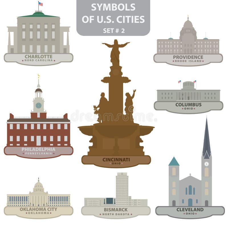 Symbols of US cities stock vector. Illustration of historical - 29443329